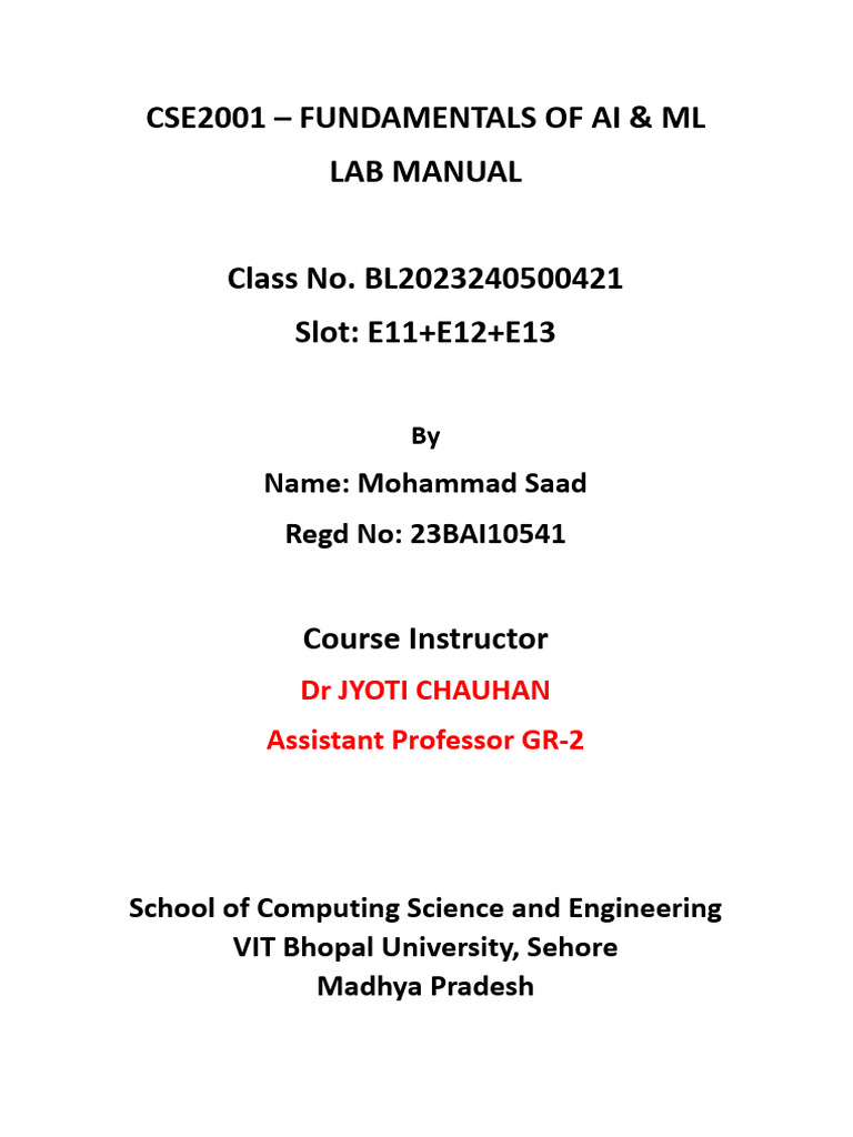 23bai10541 - Saad - Lab Manual | PDF | First Order Logic | Mathematical Logic