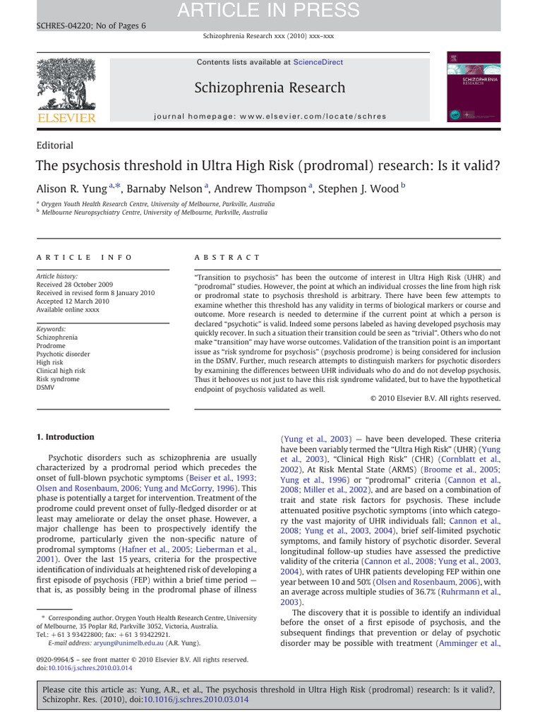 The Psychosis Threshold in Ultra High Risk Research Is It Valid ...