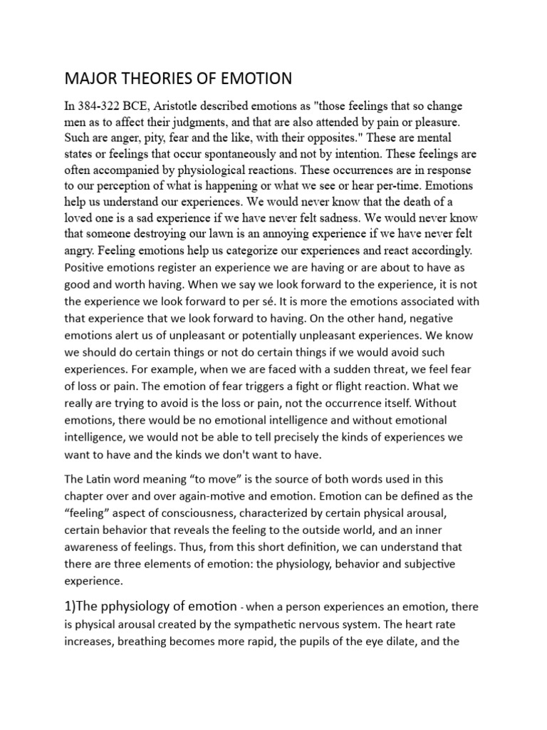 Major Theories of Emotion by Zegeye | PDF | Emotions | Experience