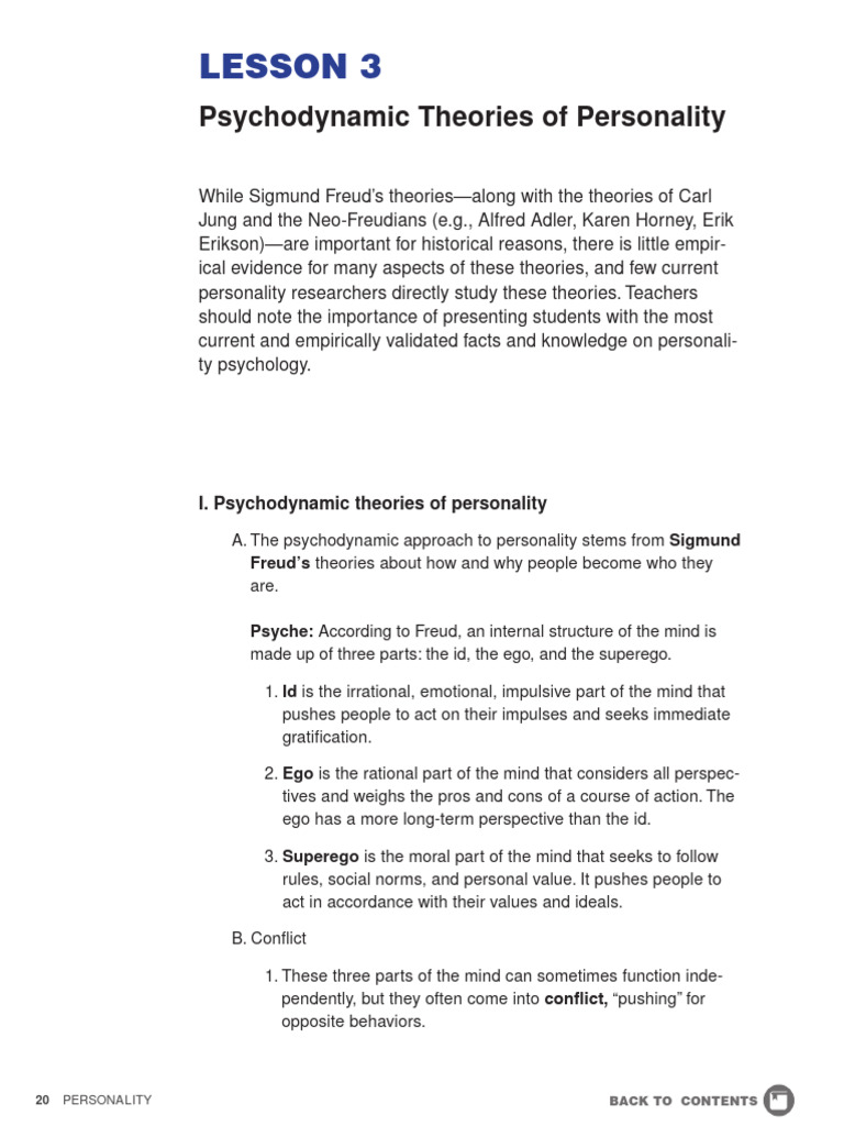 Psychodynamic Theories of Personality | PDF | Id | Unconscious Mind