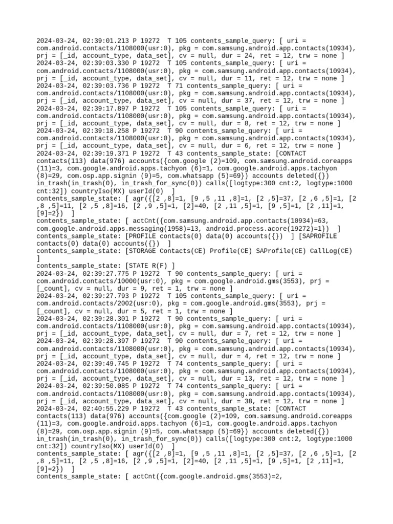 Android Contacts Query Log Data | PDF | Computing