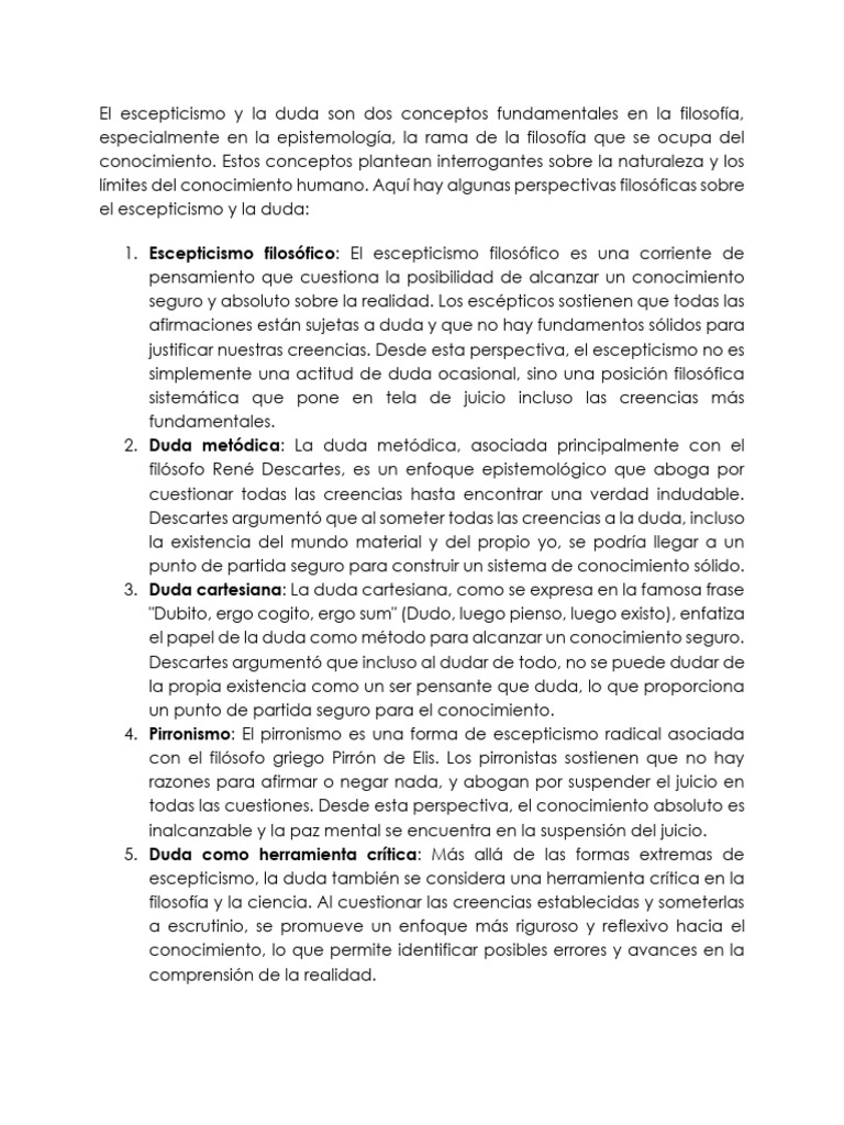 El escepticismo y la duda son dos conceptos fundamentales en la ...