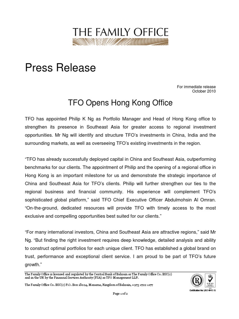 TFO Expands with Hong Kong Office | PDF | Financial Services Authority ...