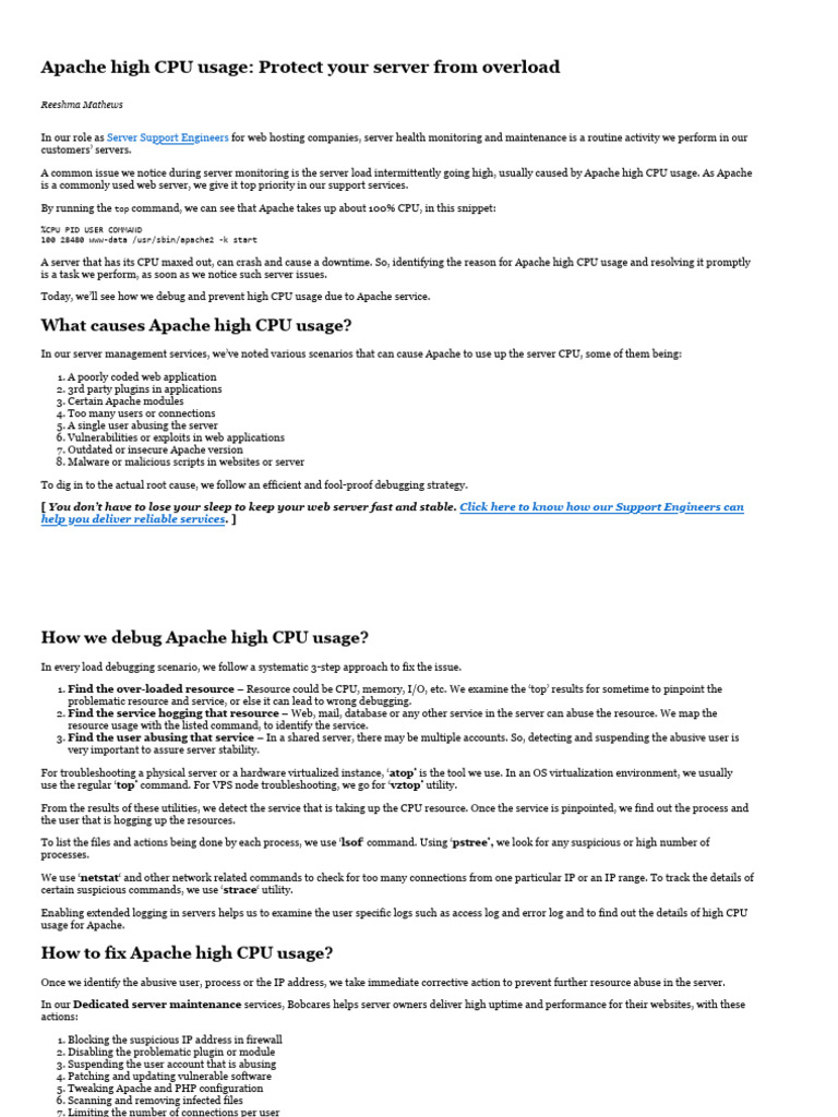 Apache High Cpu Usage Protect Your Server From Overload Pdf Networking Internet And Web