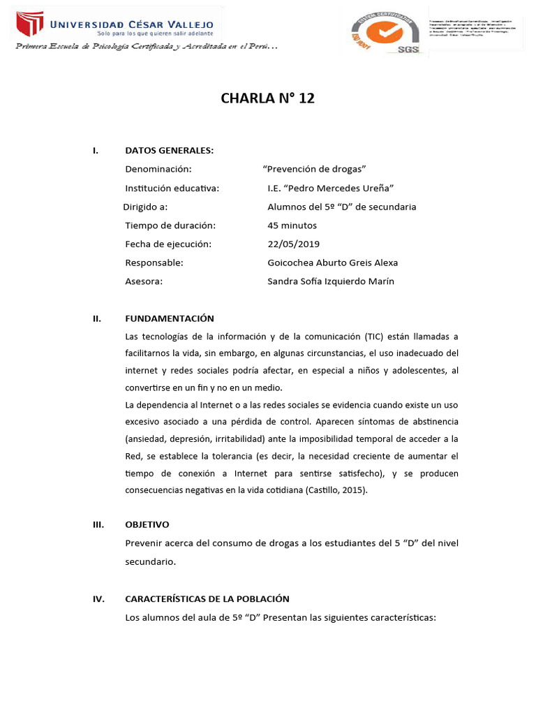 12º Charla de Prevención de Drogas | PDF | Drogas | Pesadilla