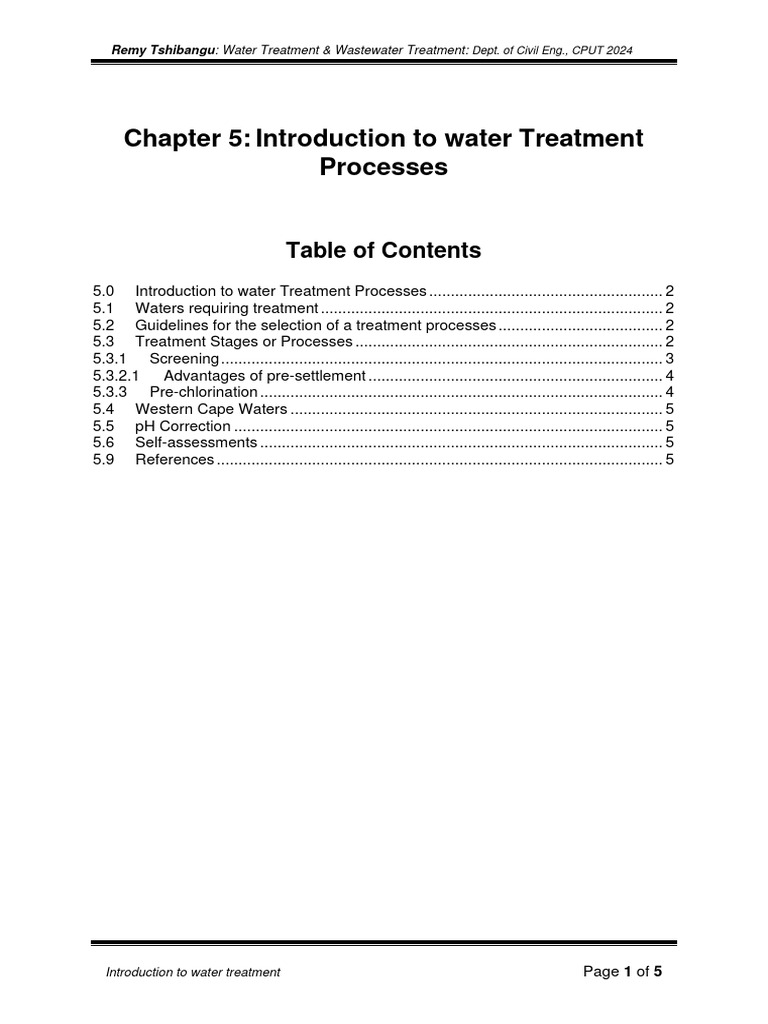 Chapter 5 Introduction To Water Treatment | PDF | Water Purification ...