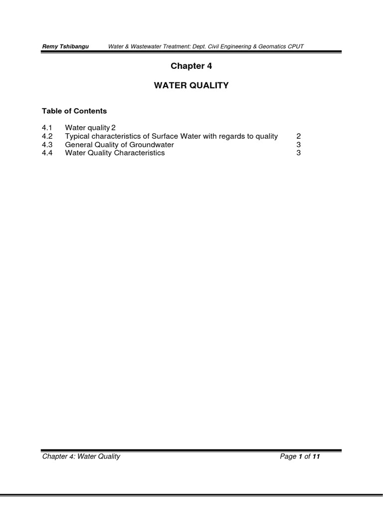 Chapter 4 Water Quality | PDF | Water | Water Quality