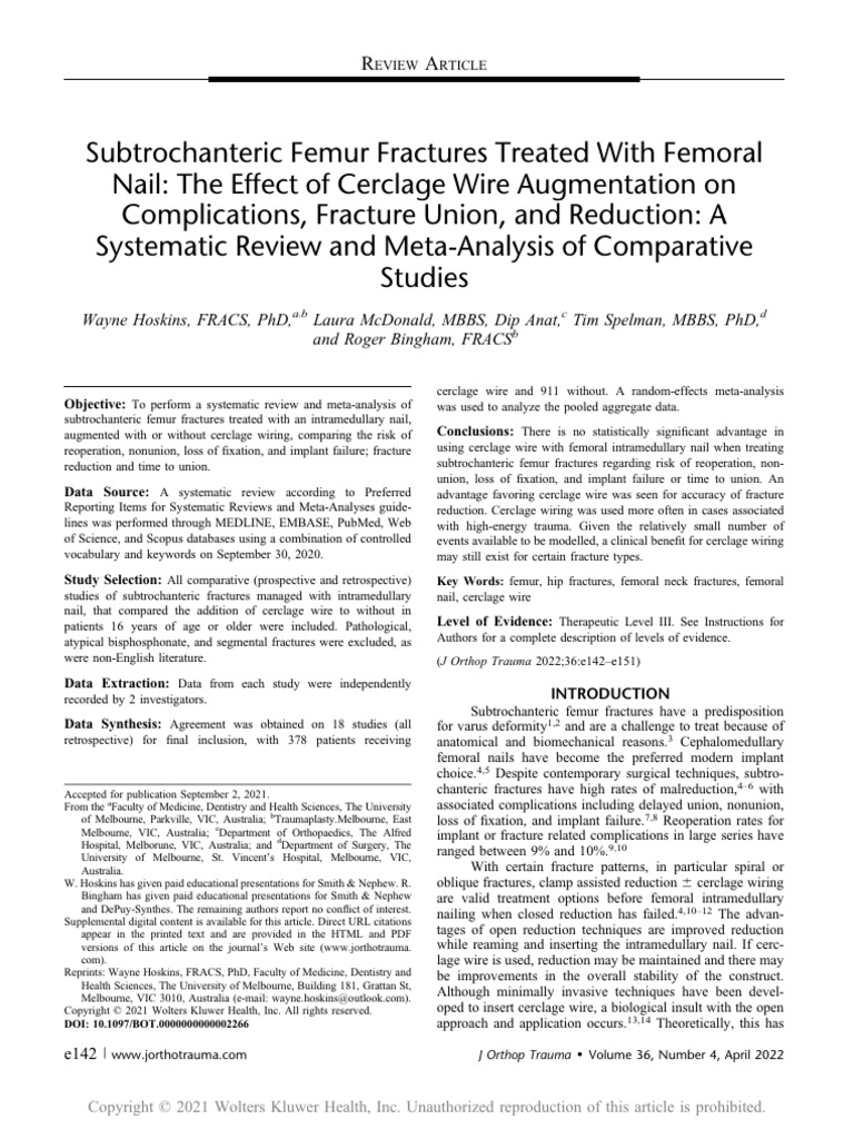 Subtrochanteric Femur Fractures Treated With.14 | PDF | Meta Analysis ...
