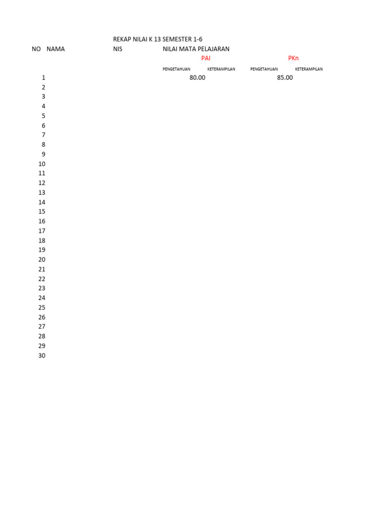 Rekap Nilai 2024 | PDF