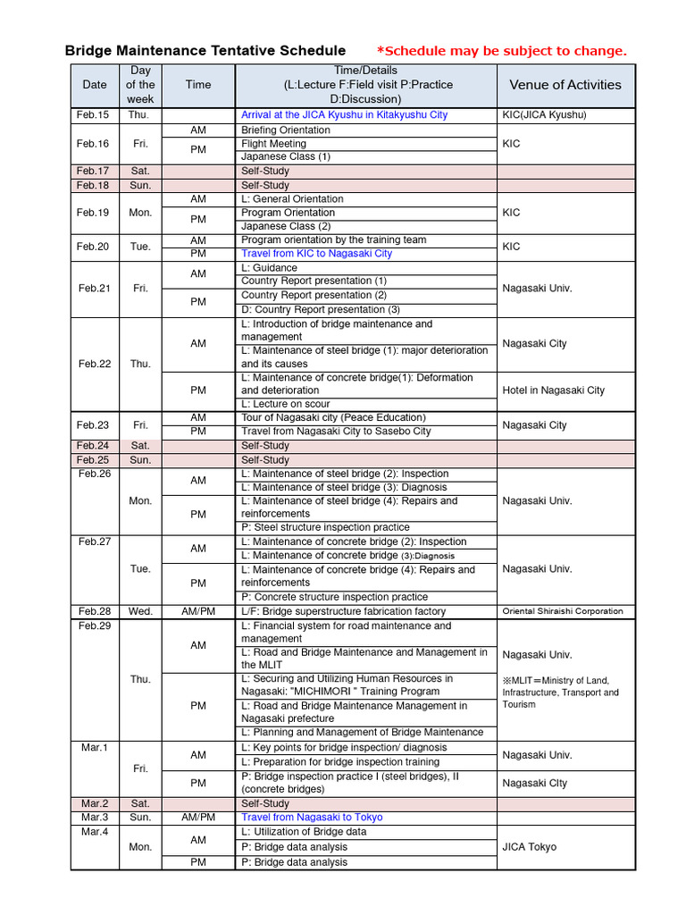 Bridge Maintenance Tentative Schedule | PDF