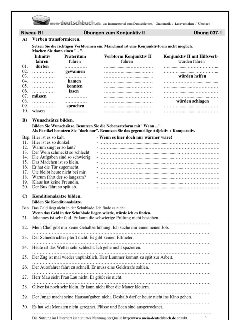 Tom's deutsche Übungen zum Konjunktiv II