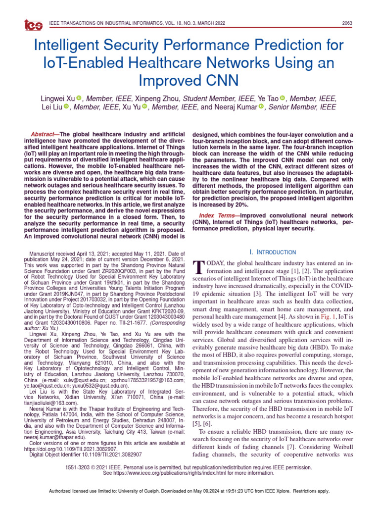 Intelligent Security Performance Prediction For IoT-Enabled Healthcare Networks Using An ...