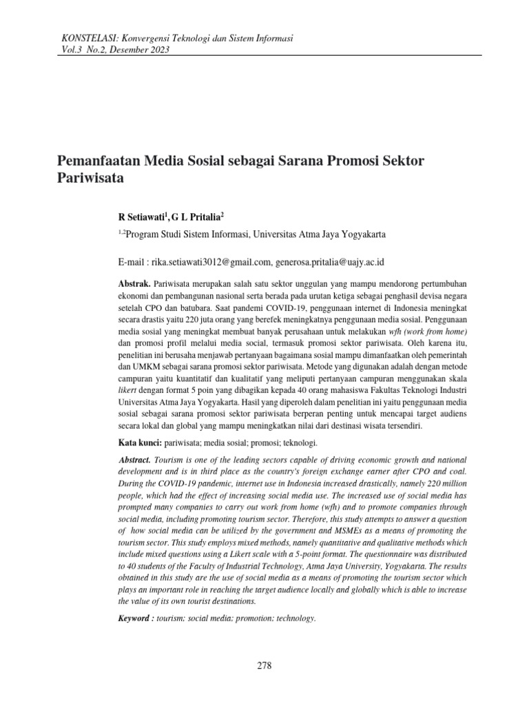 An Media Sosial Sebagai Sarana Promosi Sektor Pariwisata | PDF