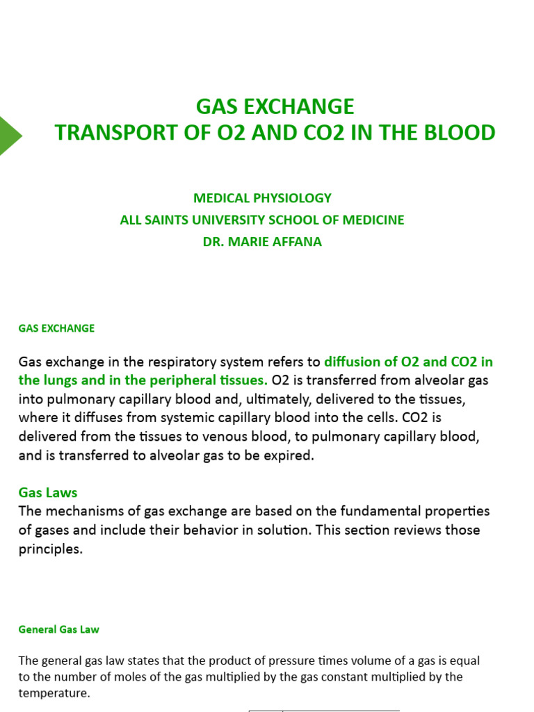 GAS EXCHANGE, TRANSPORT OF O2 AND CO2 IN THE BLOOD | PDF | Blood | Lung