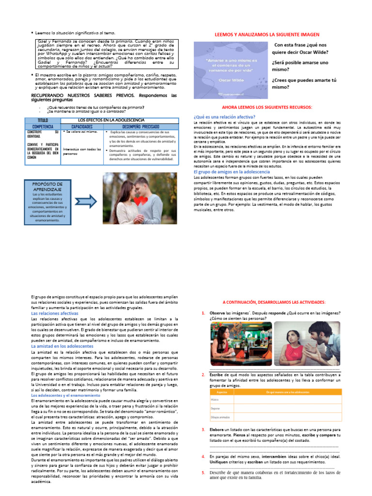 Guia de Aprendizaje 05 - DPCC - 2°. | PDF | Amistad | Amor