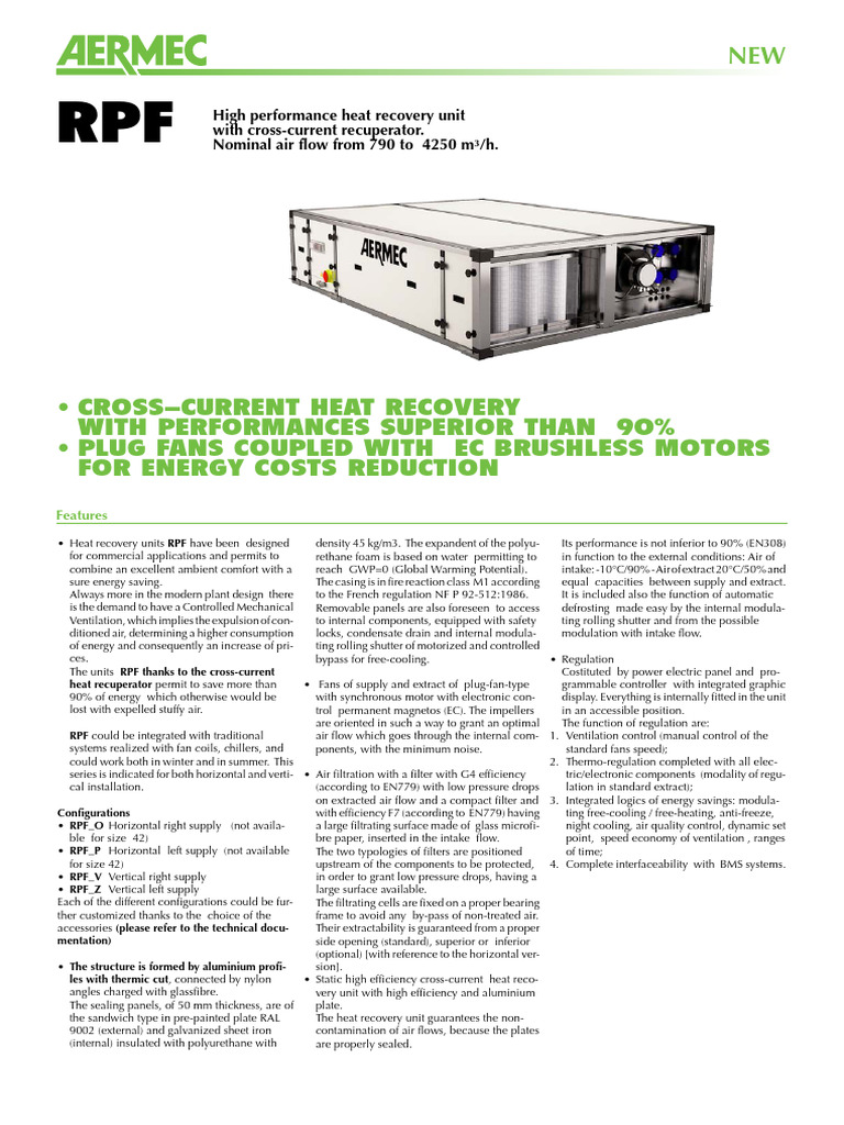 Aermec RPF Data Sheet Eng | PDF | Ventilation (Architecture ...