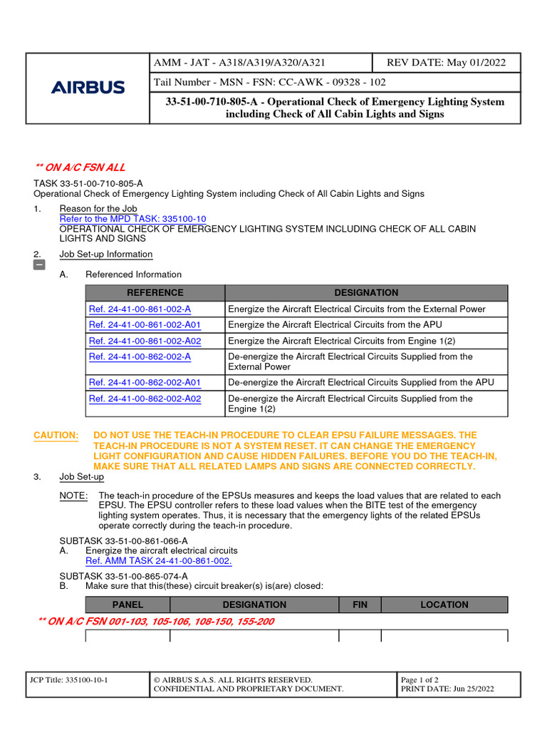 33-51-00-710-805-A - Operational Check of Emergency Lighting System ...