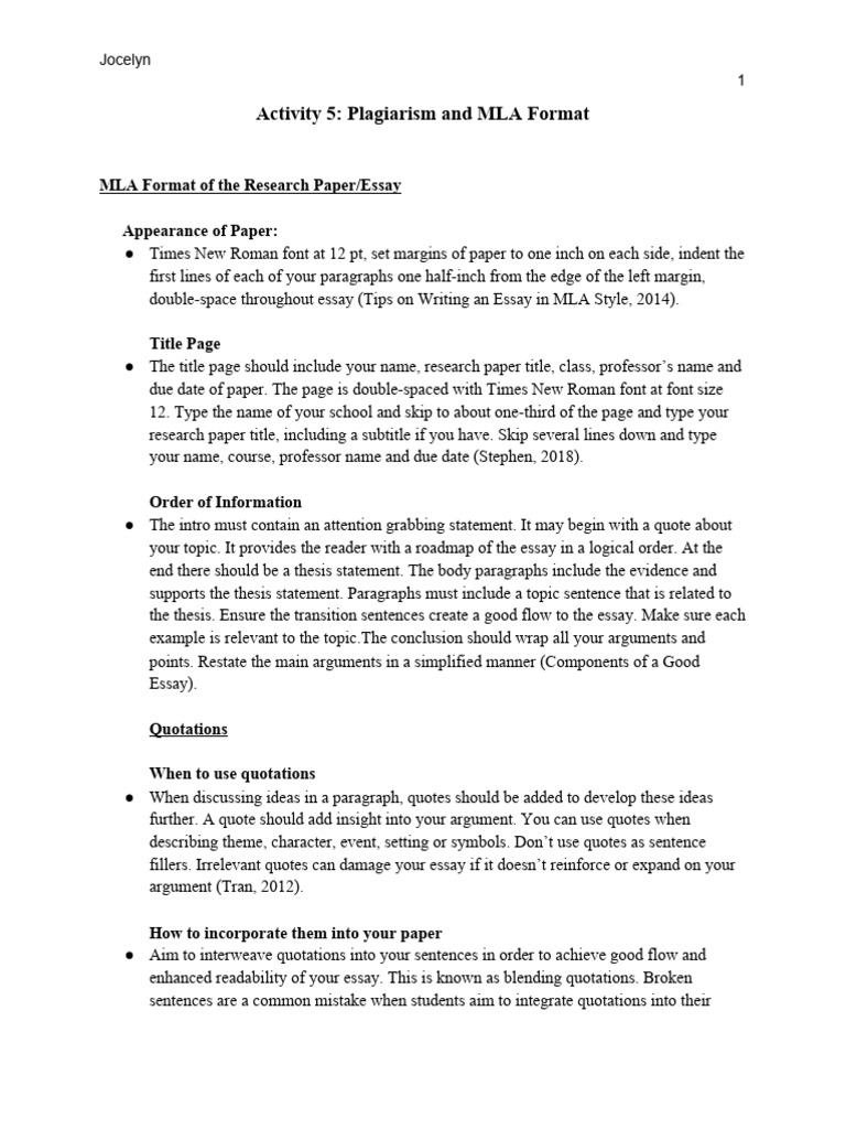 Plagiarism and MLA Format | PDF | Essays | Paragraph