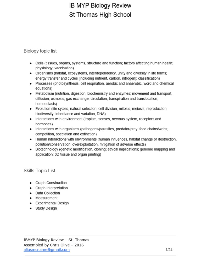 IB MYP Biology Review Guide | PDF | Lymphatic System | Cell (Biology)
