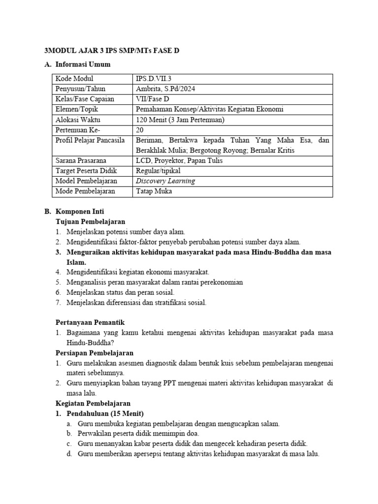 Ips SMP Kelas Vii - Modul Ajar 3.3 (Bab 3) | PDF