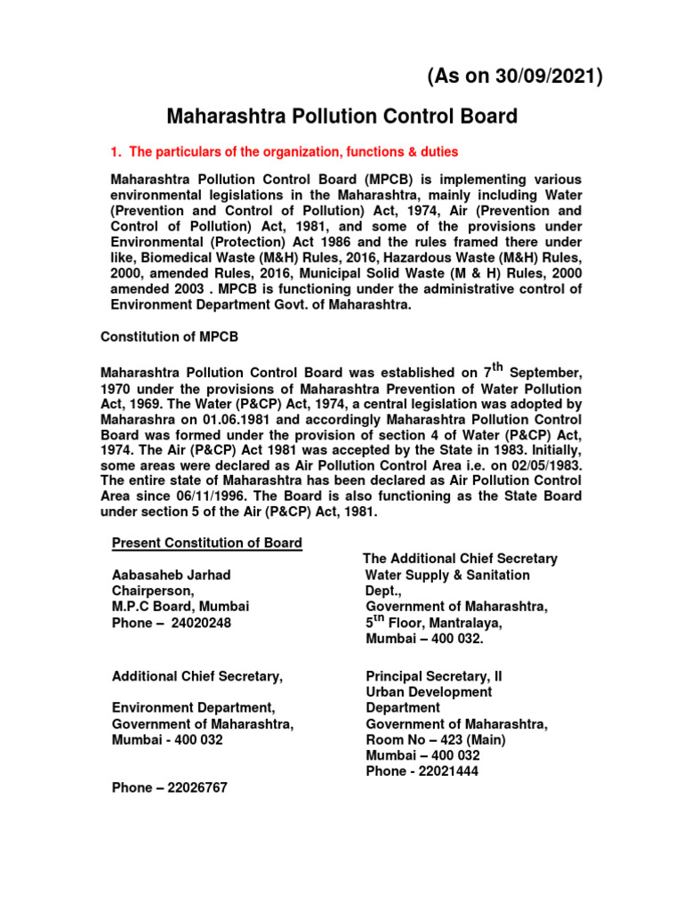 Overview of Maharashtra Pollution Control Board | PDF | Sewage ...