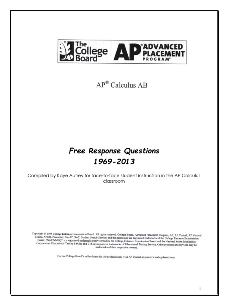 AP Calculus Free Response 1969-2013 - Numbered | PDF | Velocity ...