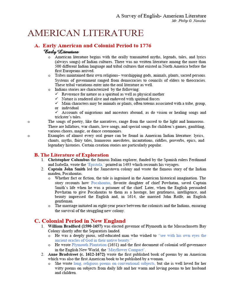 Overview of American Literature History | PDF | Romanticism | Mark Twain