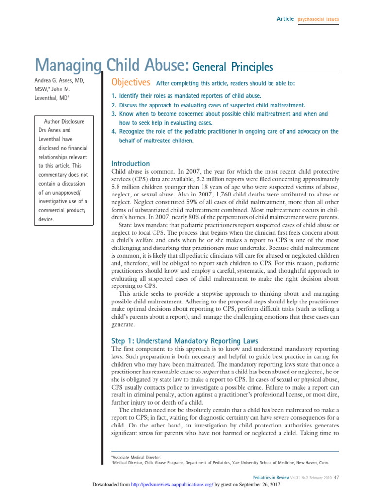 Session 1 Managing Child Abuse | PDF | Child Abuse | Child Protective Services