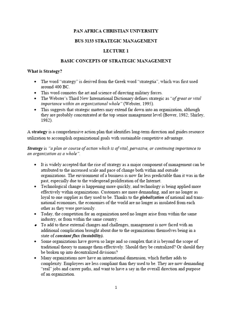 Lecture 1 Basic Concepts of Strategic Management | PDF | Strategic ...