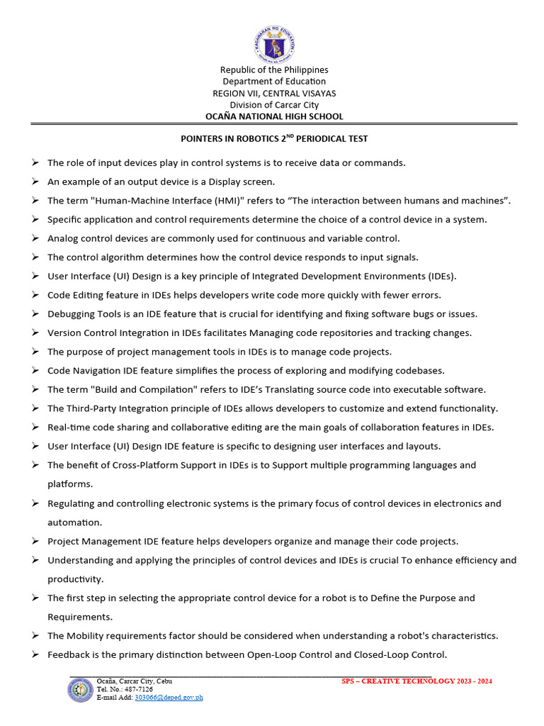 Robotics Periodical Test Guide | PDF | Integrated Development ...