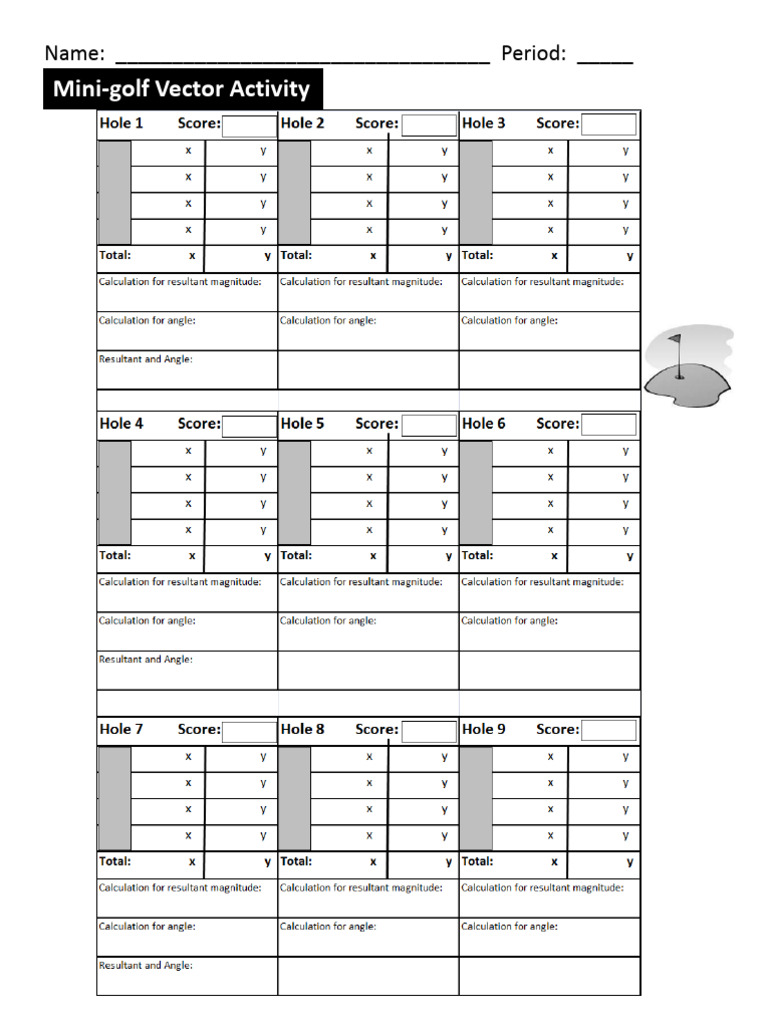 Mini Golf Vector Activity Worksheet | PDF