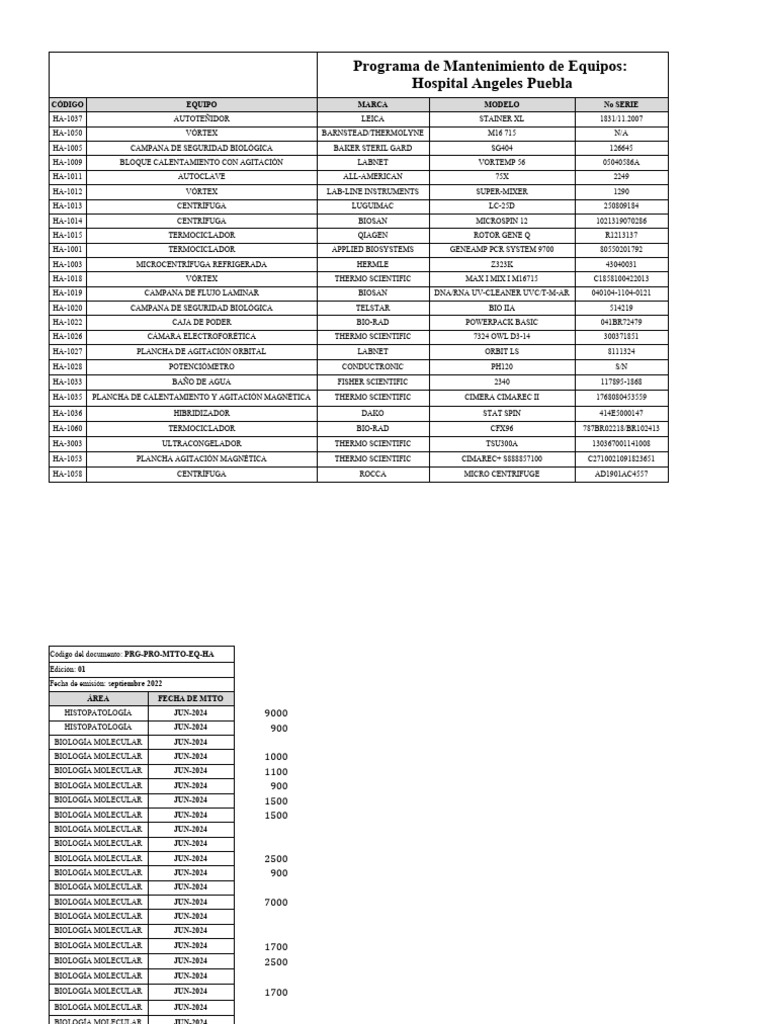 LISTA EQUIPOS MTTO JUNIO 2024costos | PDF | Tecnología