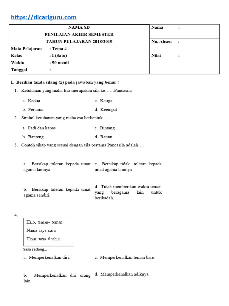 Soal Pas Tema 4 | PDF