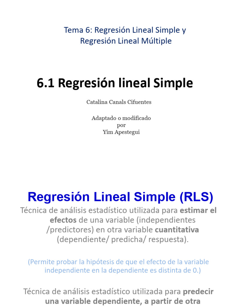 Introducción a la Regresión Lineal Simple | PDF | Mínimos cuadrados ...