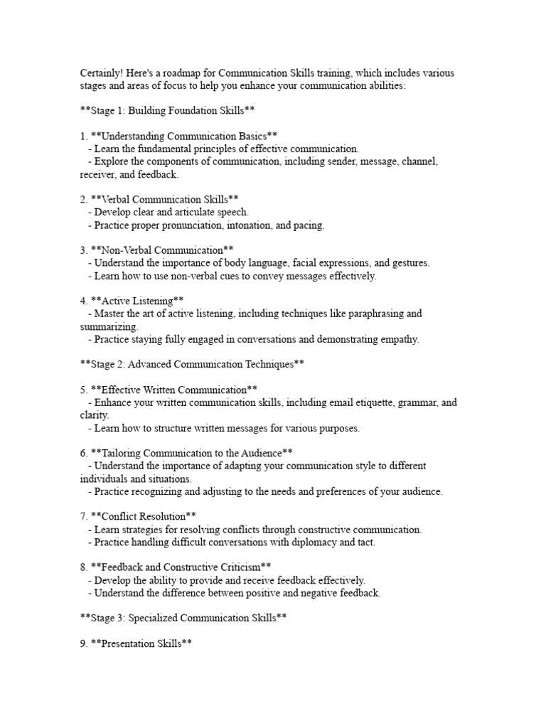 Roadmap For Communication Skills Training | PDF | Communication ... Roadmap For Communication Skills Training | PDF | Communication ...