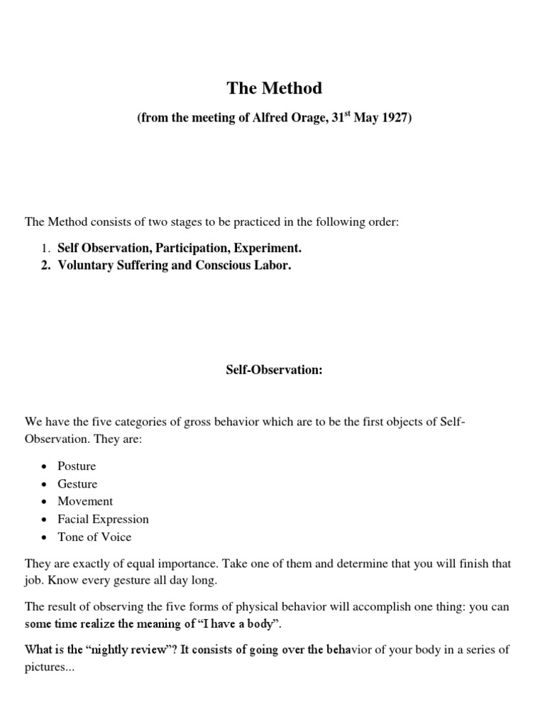Alfred Orage - The Method | PDF | Consciousness | Nonverbal Communication