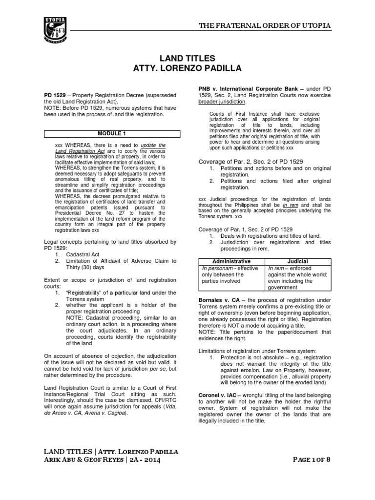 A Land Titles Finals | PDF | Deed | Title (Property)