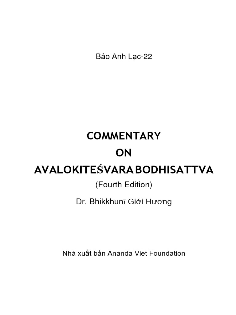 Commentary On Avalokite Vara Bodhisattva Fourth Edition by DR Bhikkhun ...