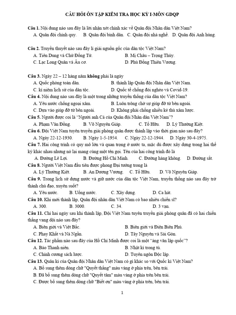 Bản chuẩn.Câu hỏi ôn tập môn GDQP | PDF