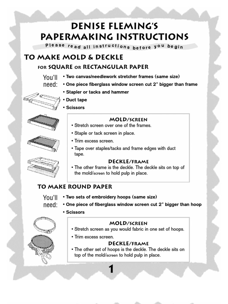 Denise Fleming's Papermaking Instructions: To Make Mold & Deckle | PDF ...