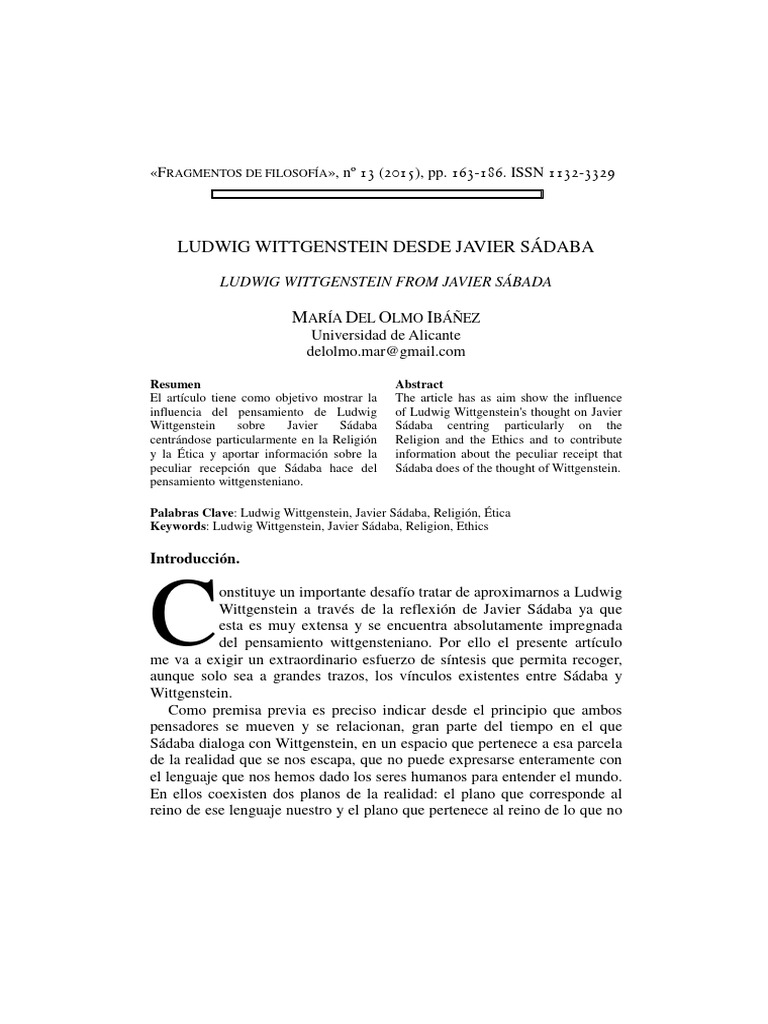 Influencia de Wittgenstein en Sádaba | PDF | Ludwig Wittgenstein ...