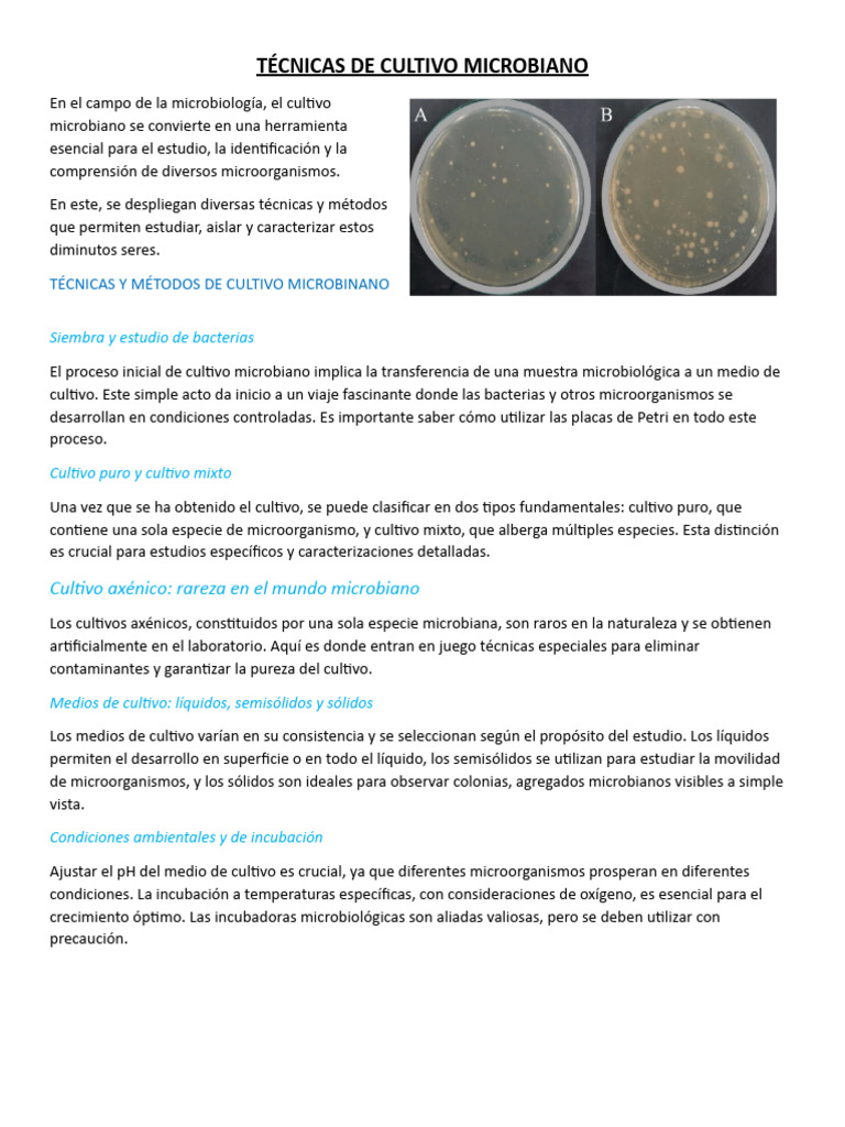 TÉCNICAS DE CULTIVO MICROBIANO | PDF | Epitelio | Microorganismo