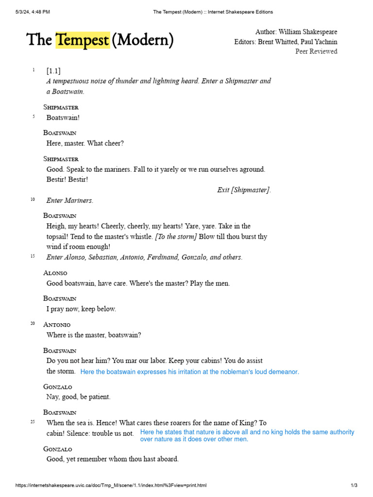 Modern English: The Tempest Act 1 | PDF | The Tempest