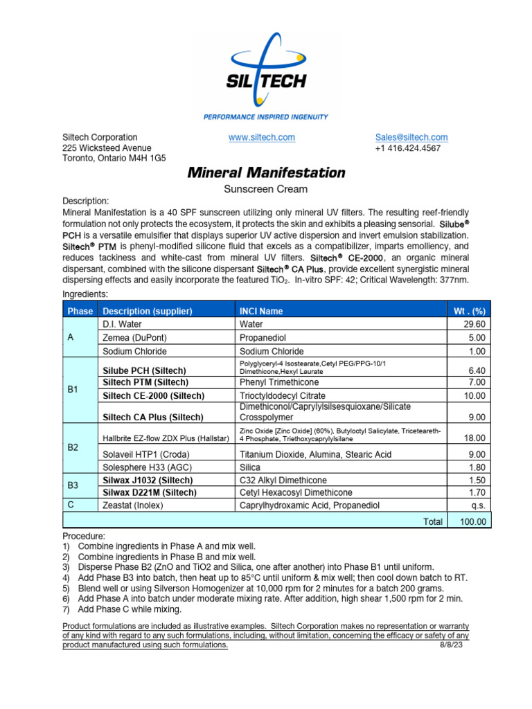 Siltech - Mineral Manifestation | PDF | Sunscreen | Titanium Dioxide