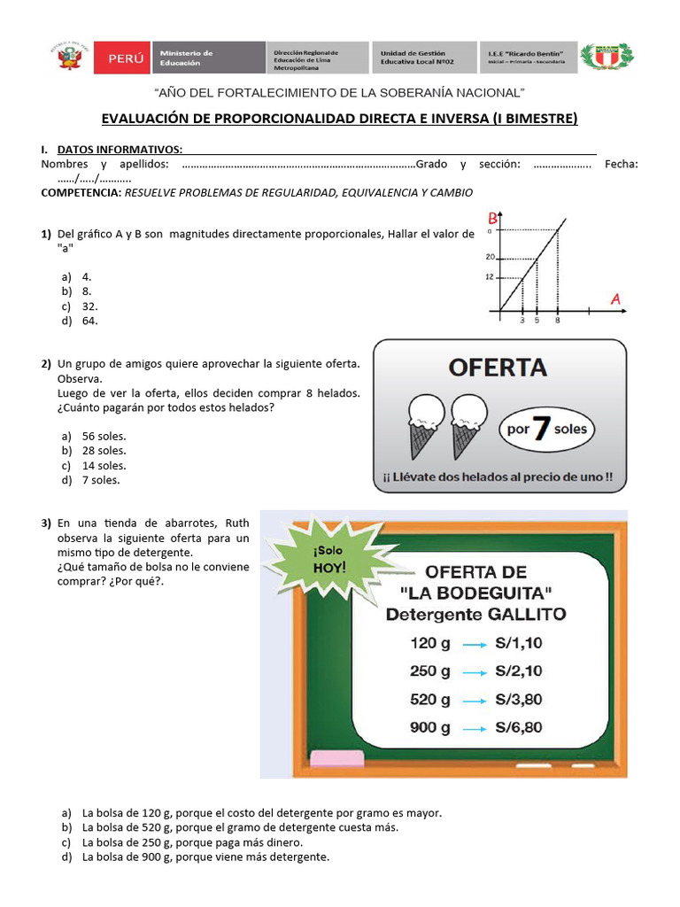 EVALUACIÓN SOBRE OPERACIONES CON PROPORCIONALIDAD DIRECTA E INVERSA | PDF