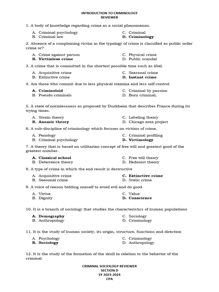 Overview of Criminology Concepts | PDF | Crime & Violence | Crimes