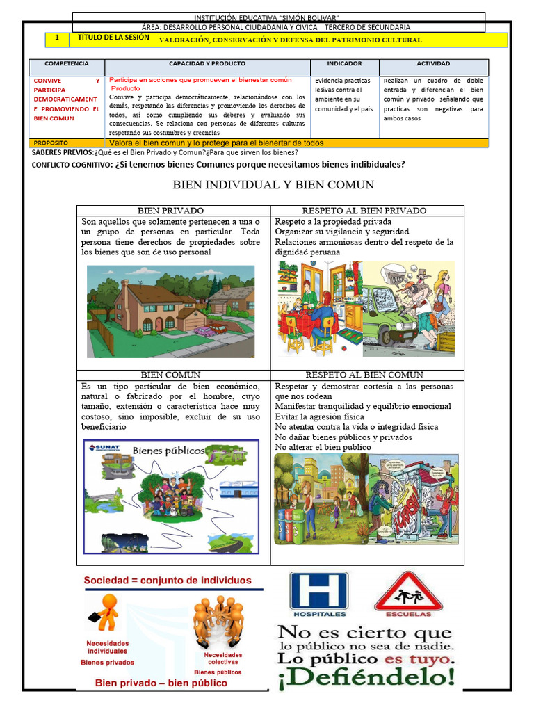 RESPETO AL BIEN COMUN Y PRIVADO 3RO OPCC (1) | PDF | Evaluación | Bien ...