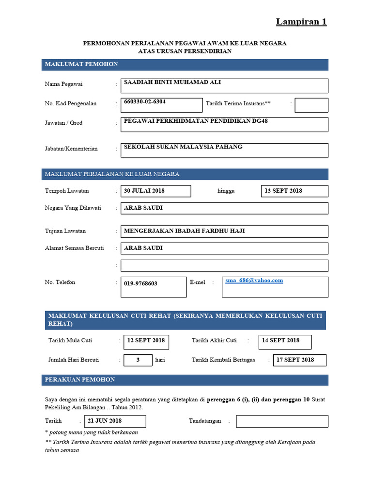 Borang Keluar Negara Lampiran 1 | PDF