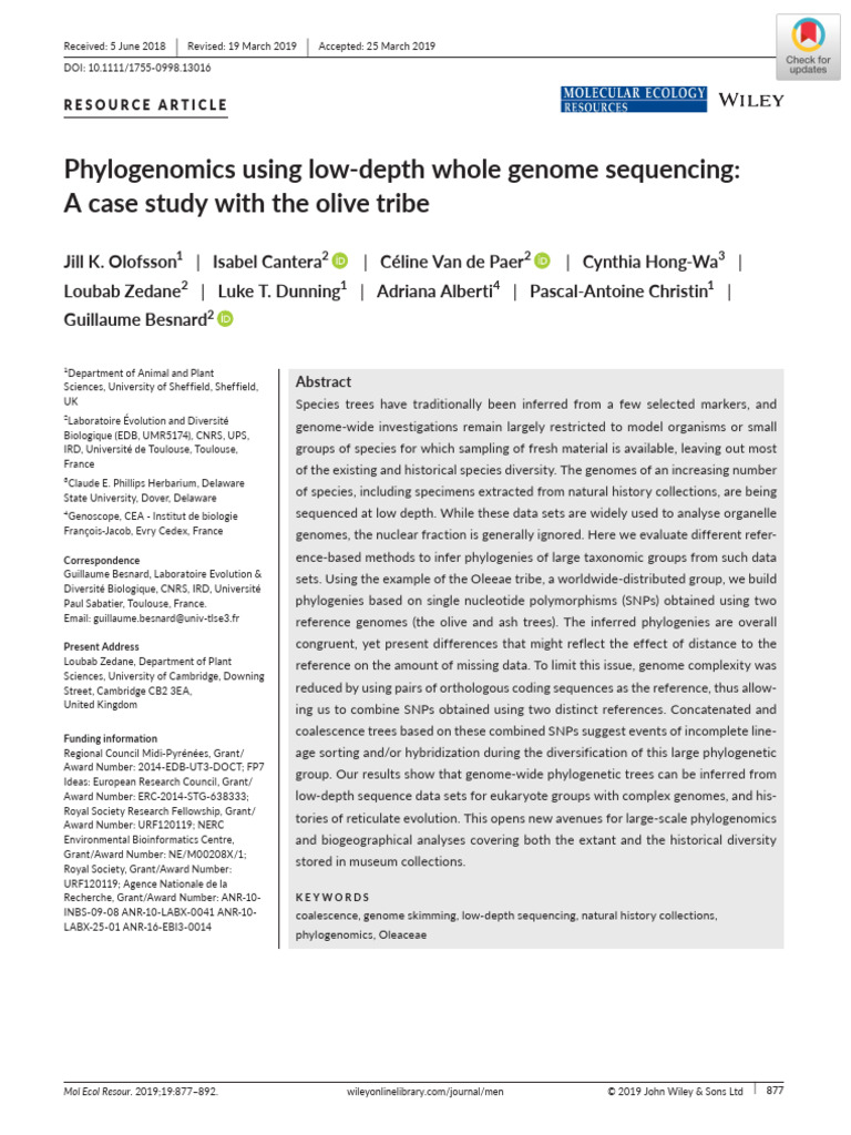 Phylogenomics Using Low Depth Whole Genome Sequencing - A Case Study With The Olive Tribe | PDF ...