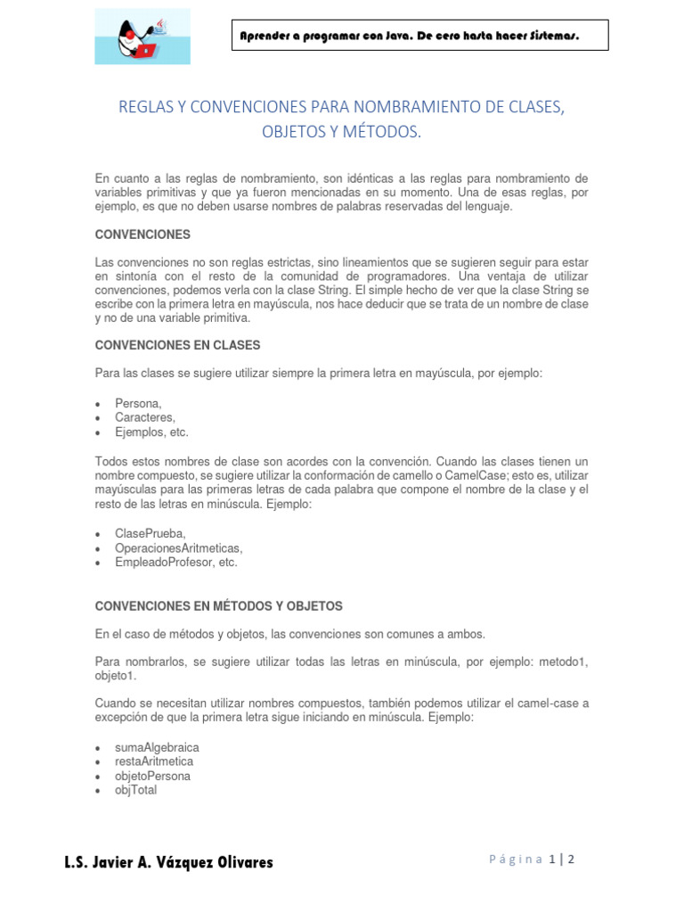 3.5.a.reglas Convenciones Nombramiento de Clases | PDF | Lenguaje de ... 3.5.a.reglas Convenciones Nombramiento de Clases | PDF | Lenguaje de ...